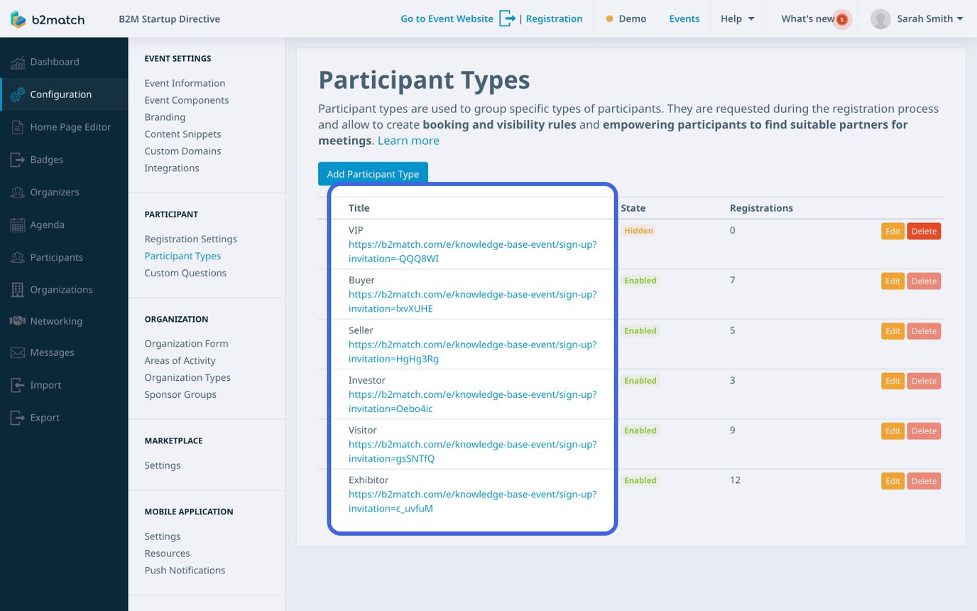 Setting Up Participant Types